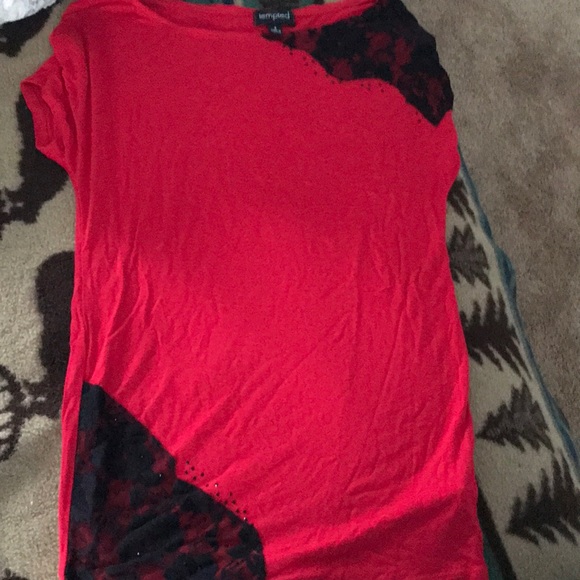Tempted | Tops | Red And Black Lace Top | Poshmark